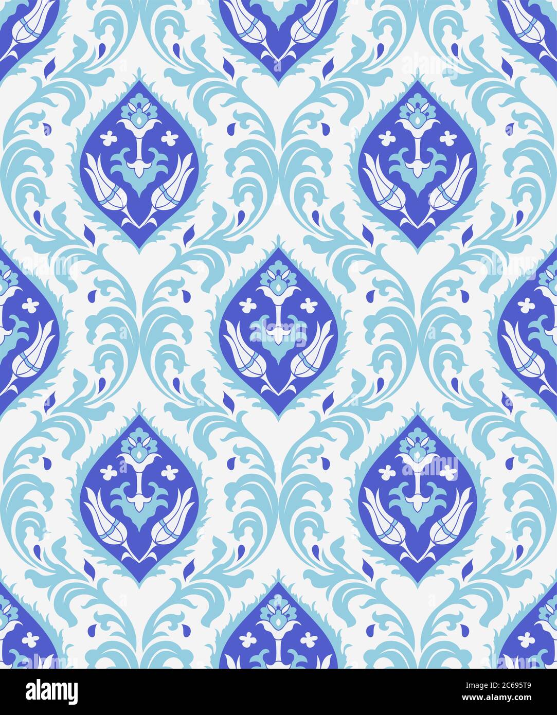 Vintage seamless damask pattern. Hand drawn floral background ...