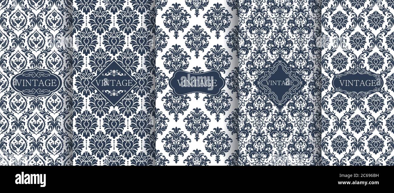 Set of Vintage seamless damask pattern for luxury packaging design ...
