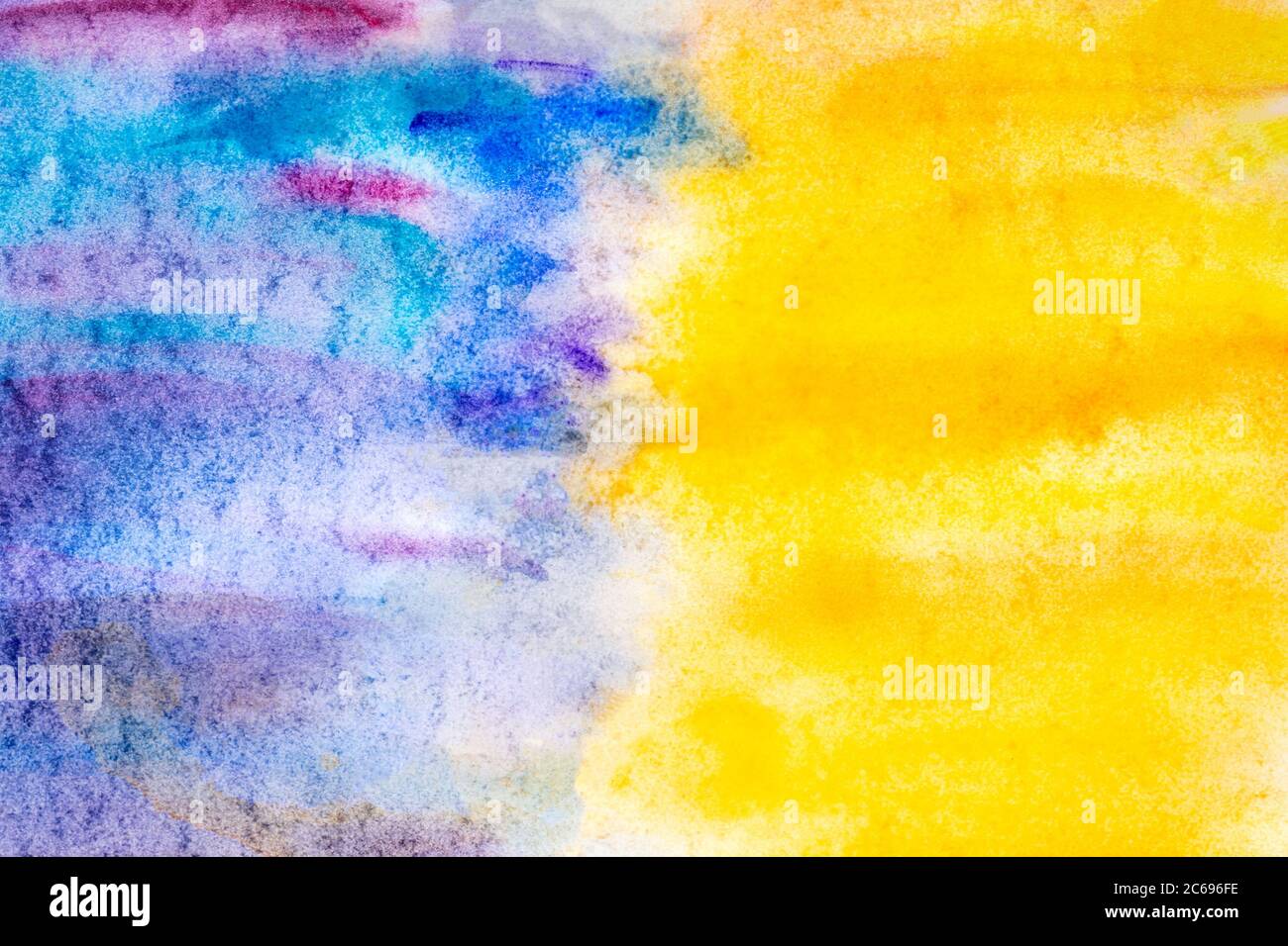 Abstract blue and yellow watercolor background on white. Copy space ...