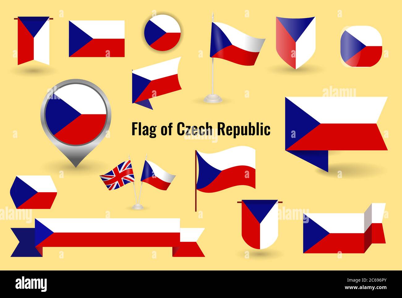 A large set of icons and signs with the flag of the Czech Republic ...