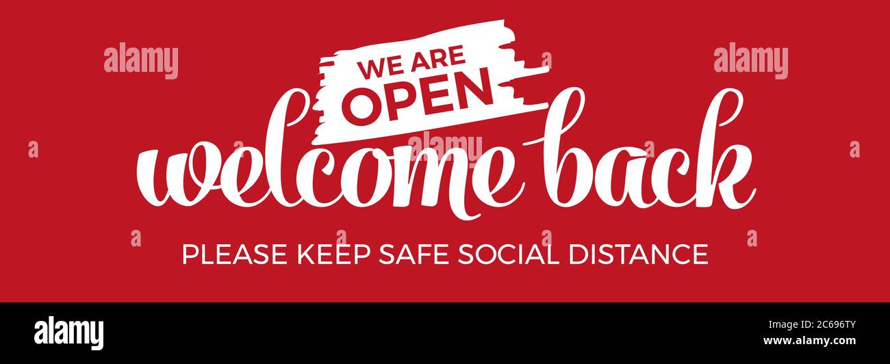 Open sign on the front door - welcome back We are working again. Keep ...
