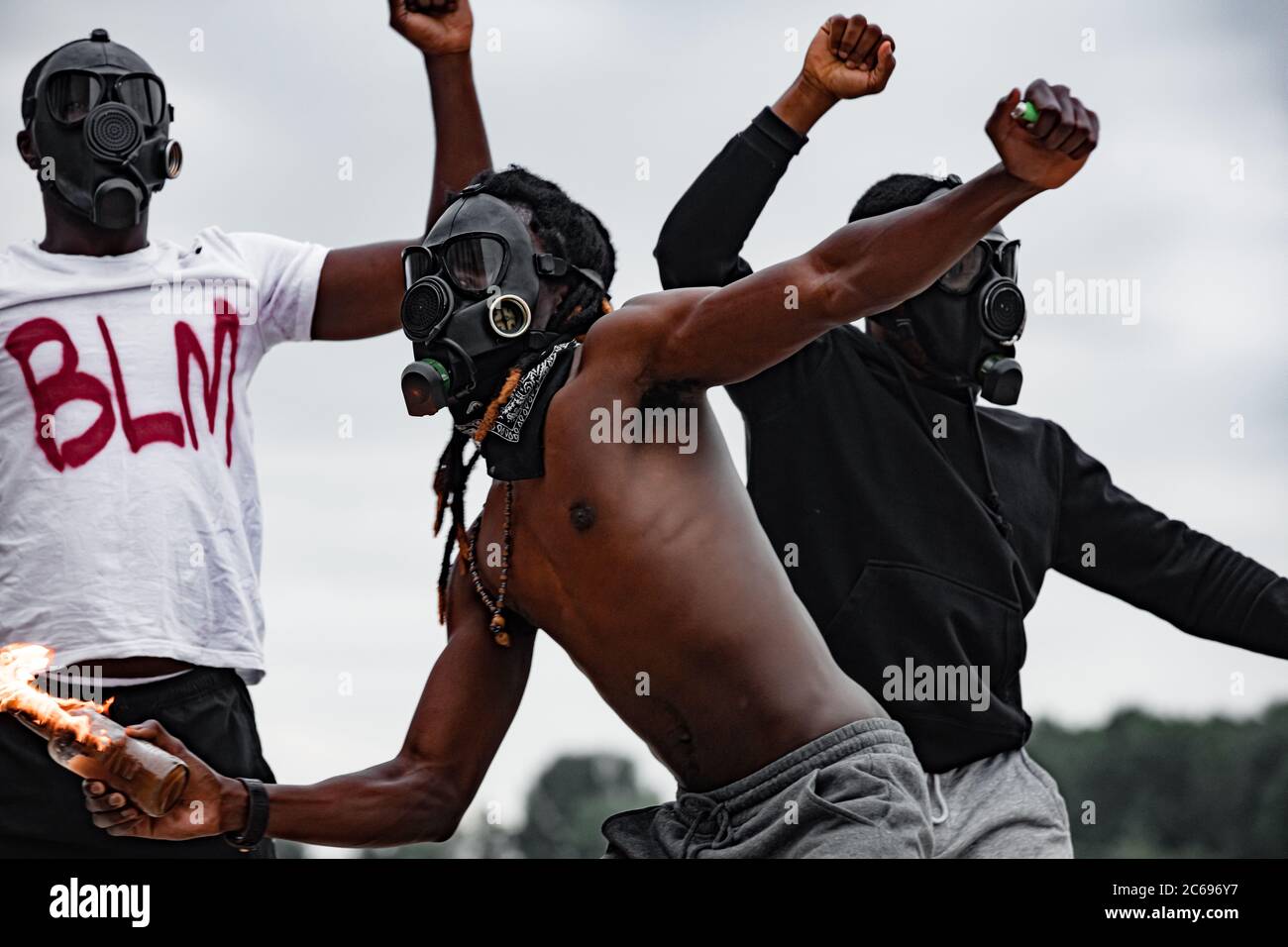 crazy aggressive black men protest, blm concept. anti-black racism is ...