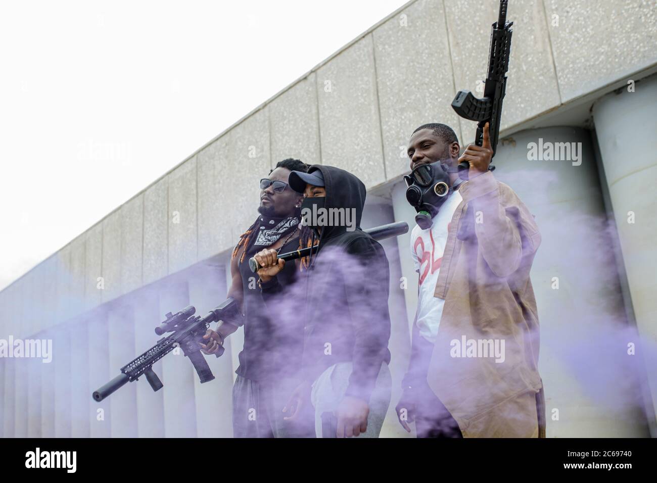 looters on anti-racism demonstrations in USA. young black men with guns ...