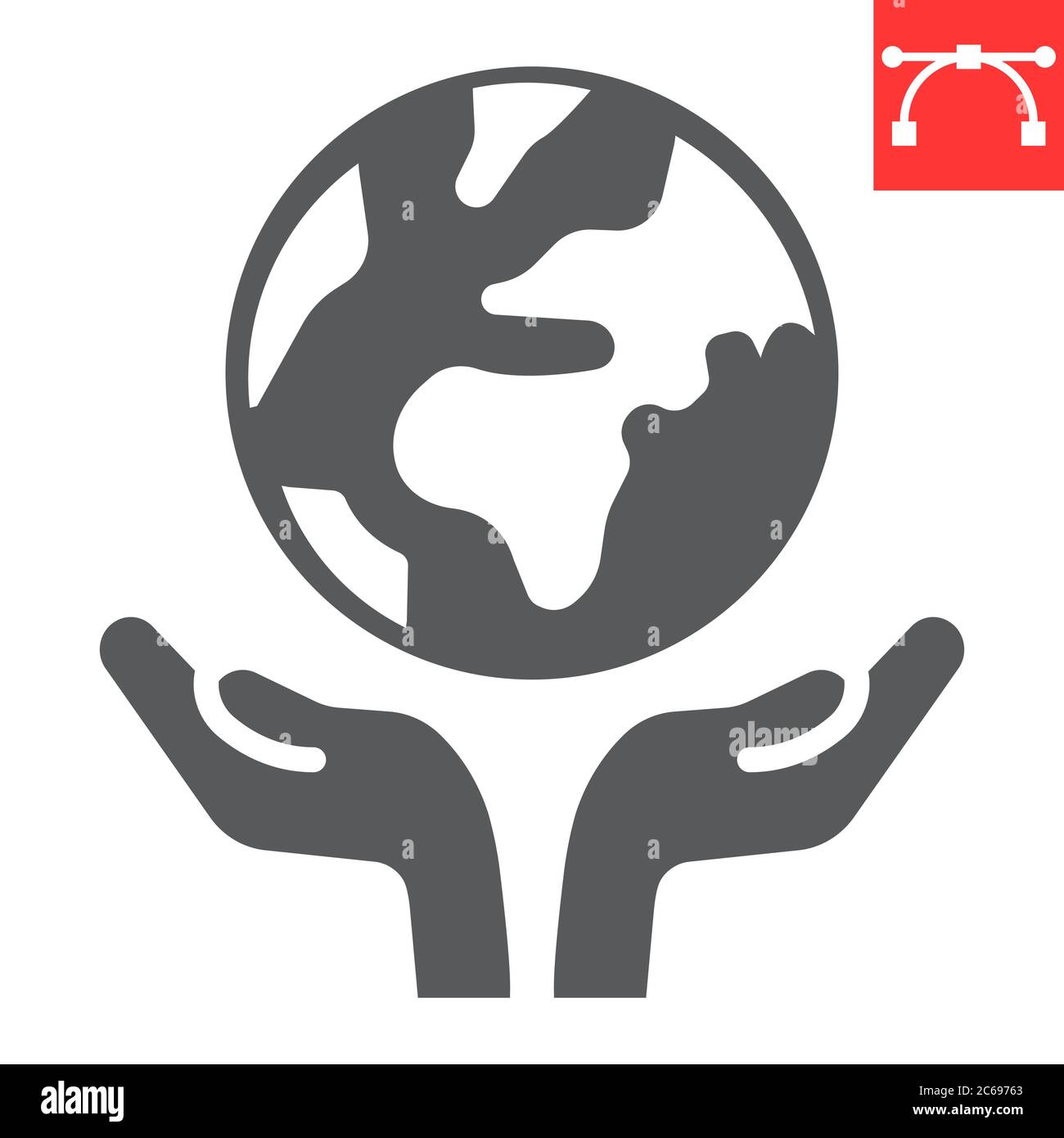 Save the planet glyph icon, earth and ecology, earth in hands sign ...