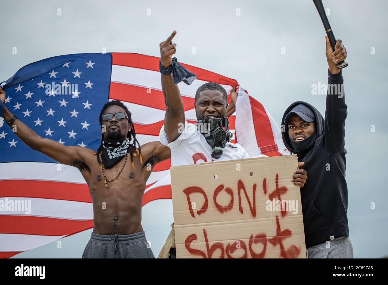 solidarity rally for black african american people in USA. three black ...