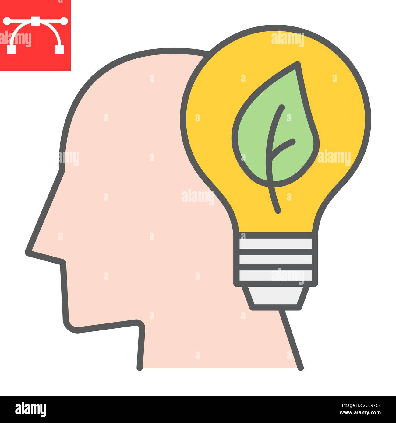 Think Green color line icon, nature and ecology, green thinking sign ...