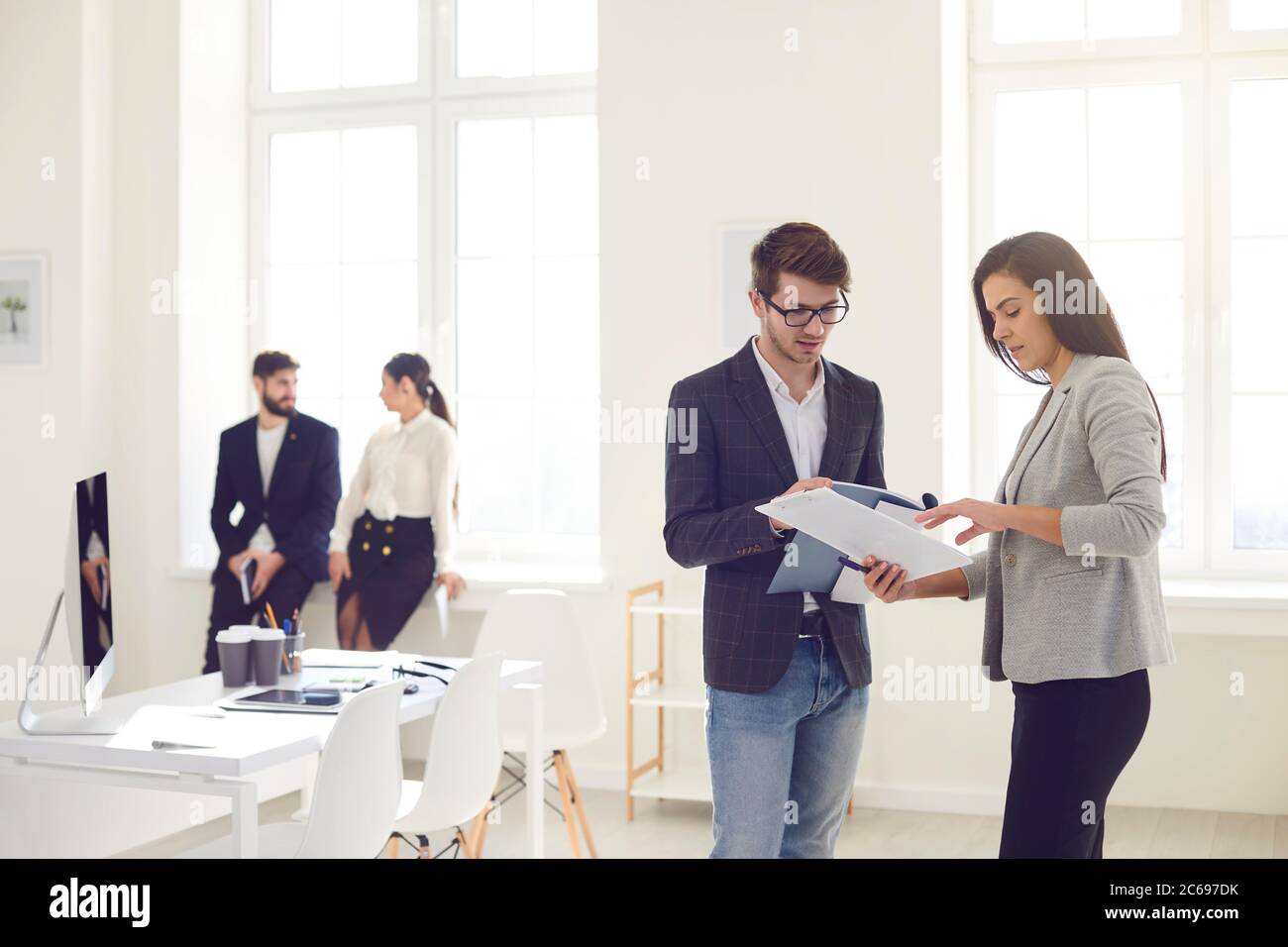 Business people busy discussing analyze project risks at workplace in ...