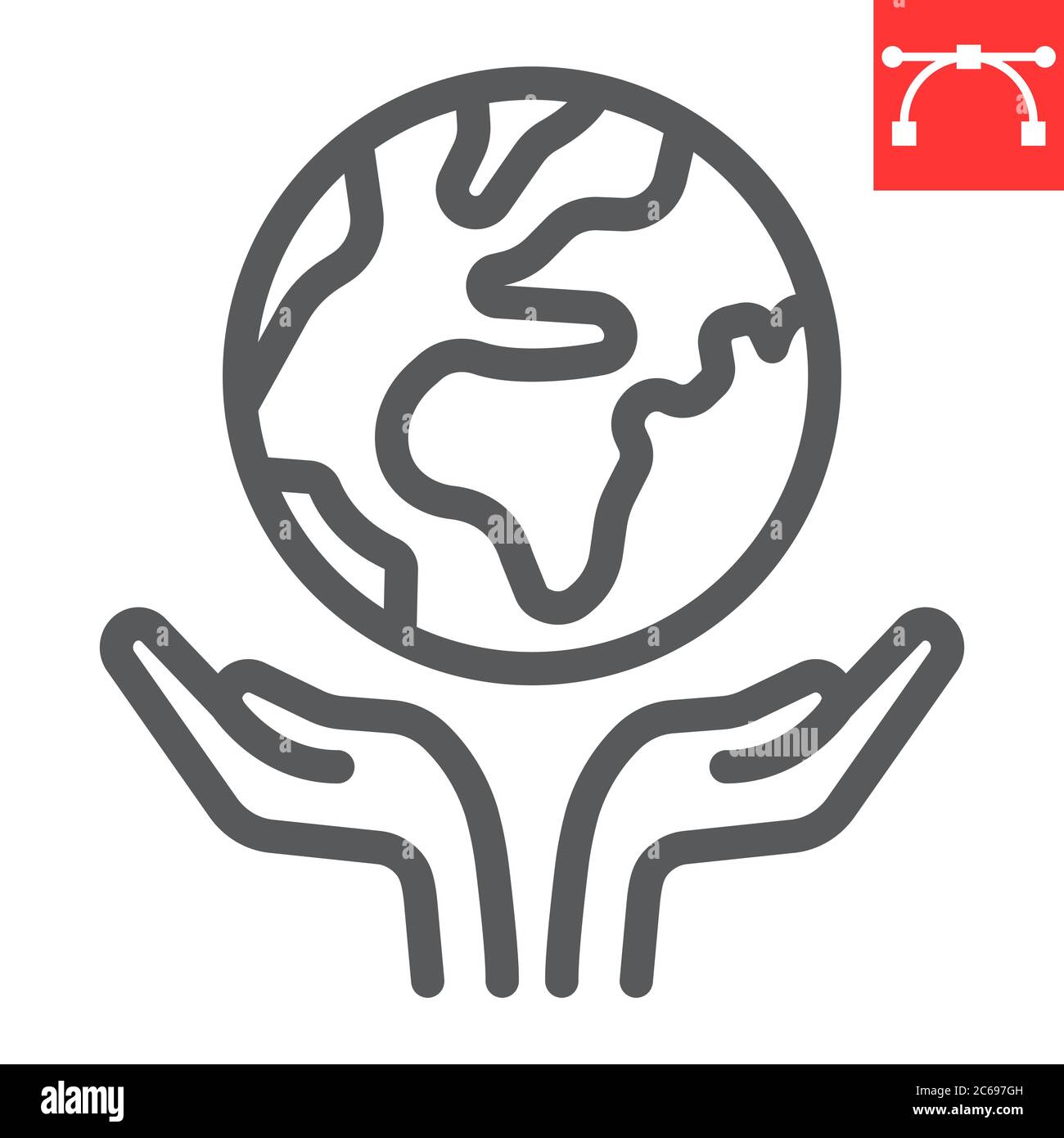 Save the planet line icon, earth and ecology, earth in hands sign ...