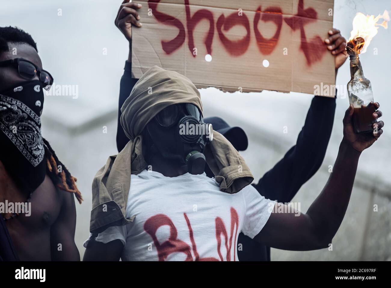crazy aggressive black men protest, blm concept. anti-black racism is ...