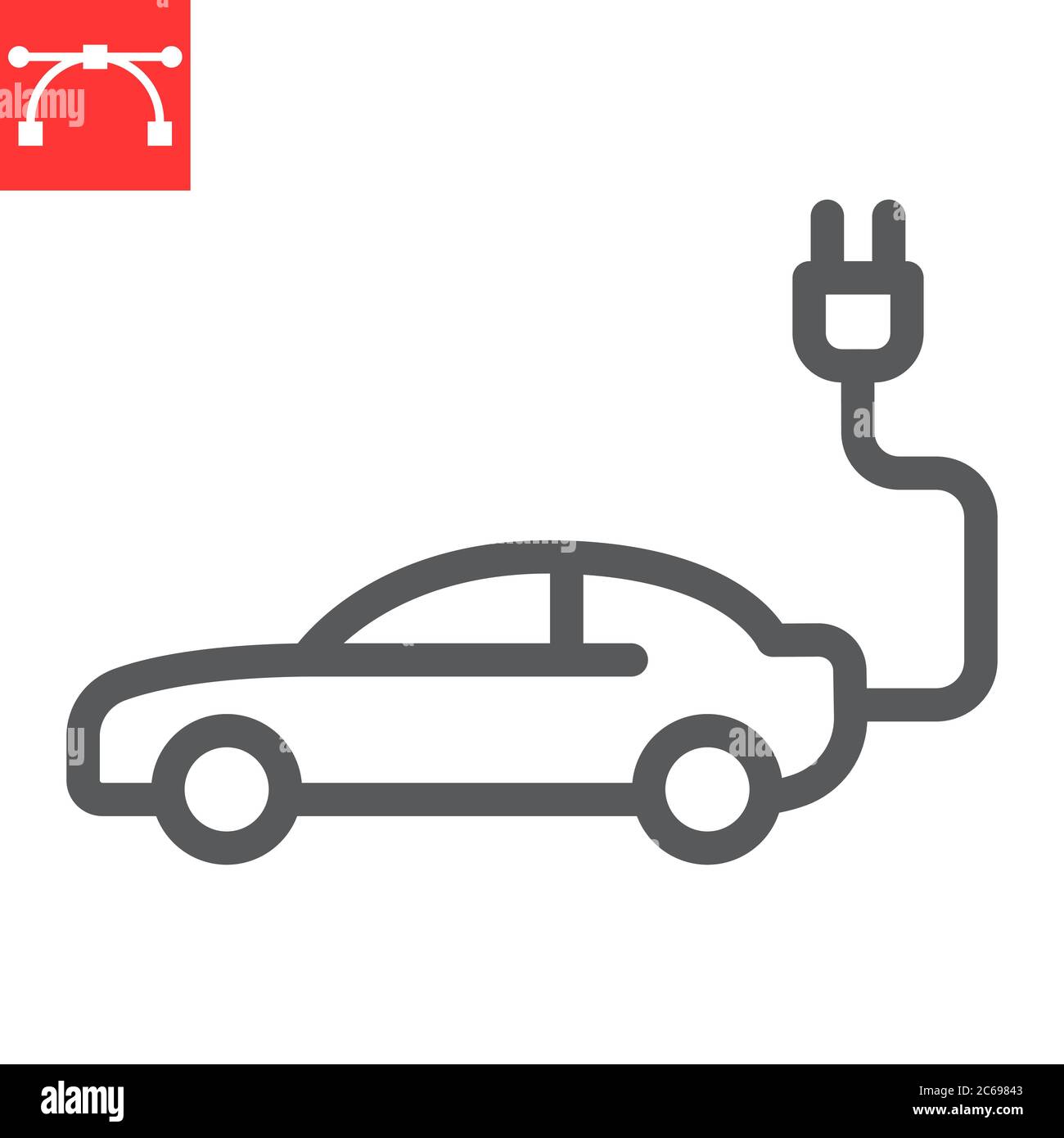 Electric car line icon, energy and ecology, electrical transport sign ...