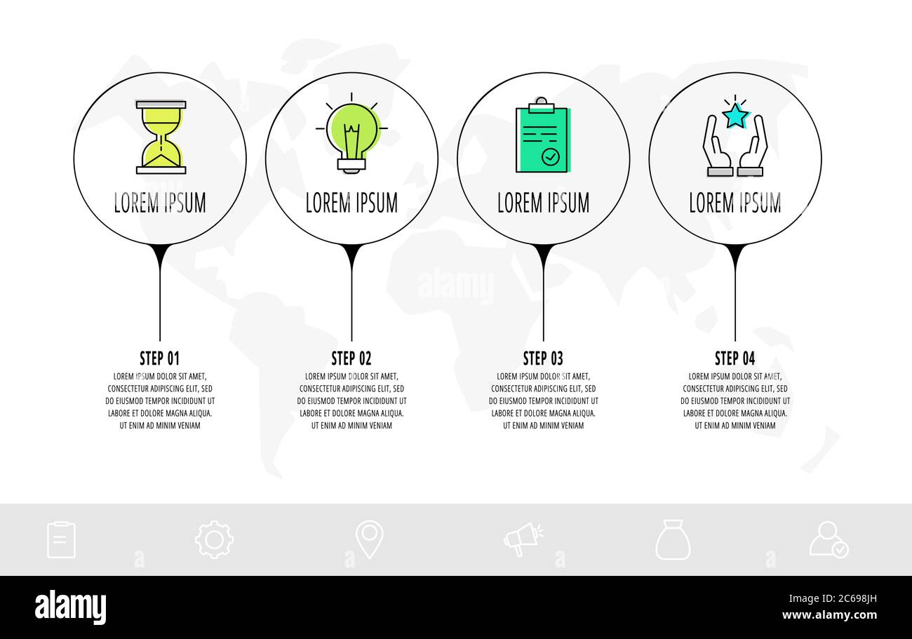 Infographic circles with 4 steps, arrows. Line vector template. Can be ...