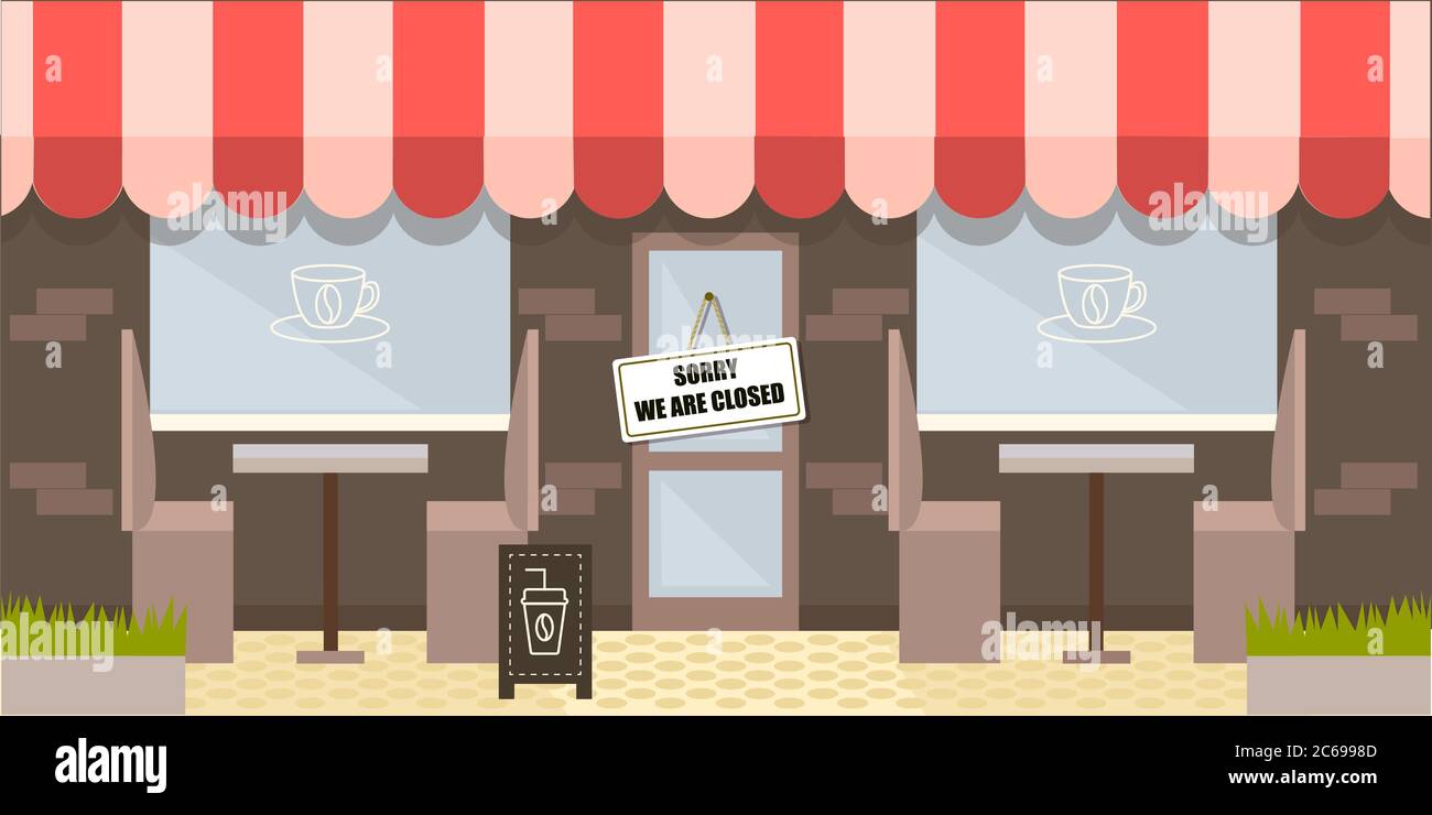 Closed cafe, coronavirus disease prevention, vector poster, banner ...