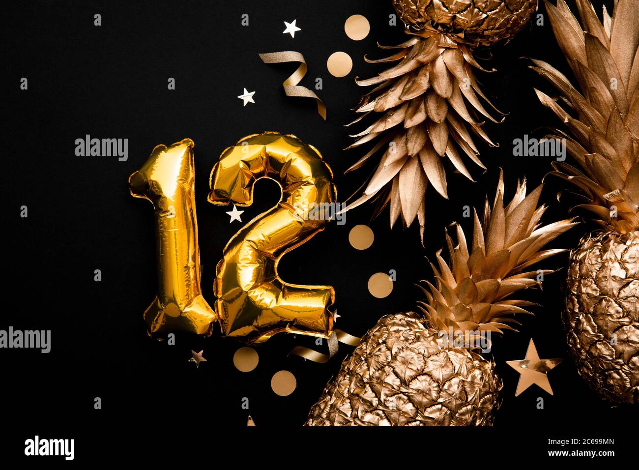 12th birthday celebration background with gold balloons and golden ...
