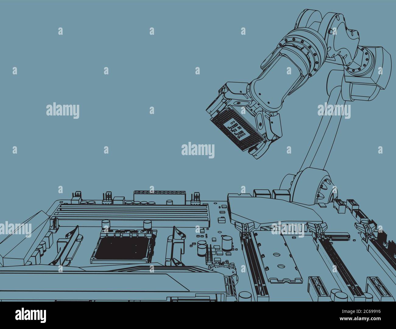 Stylized vector illustration on the topic of robotic systems of ...