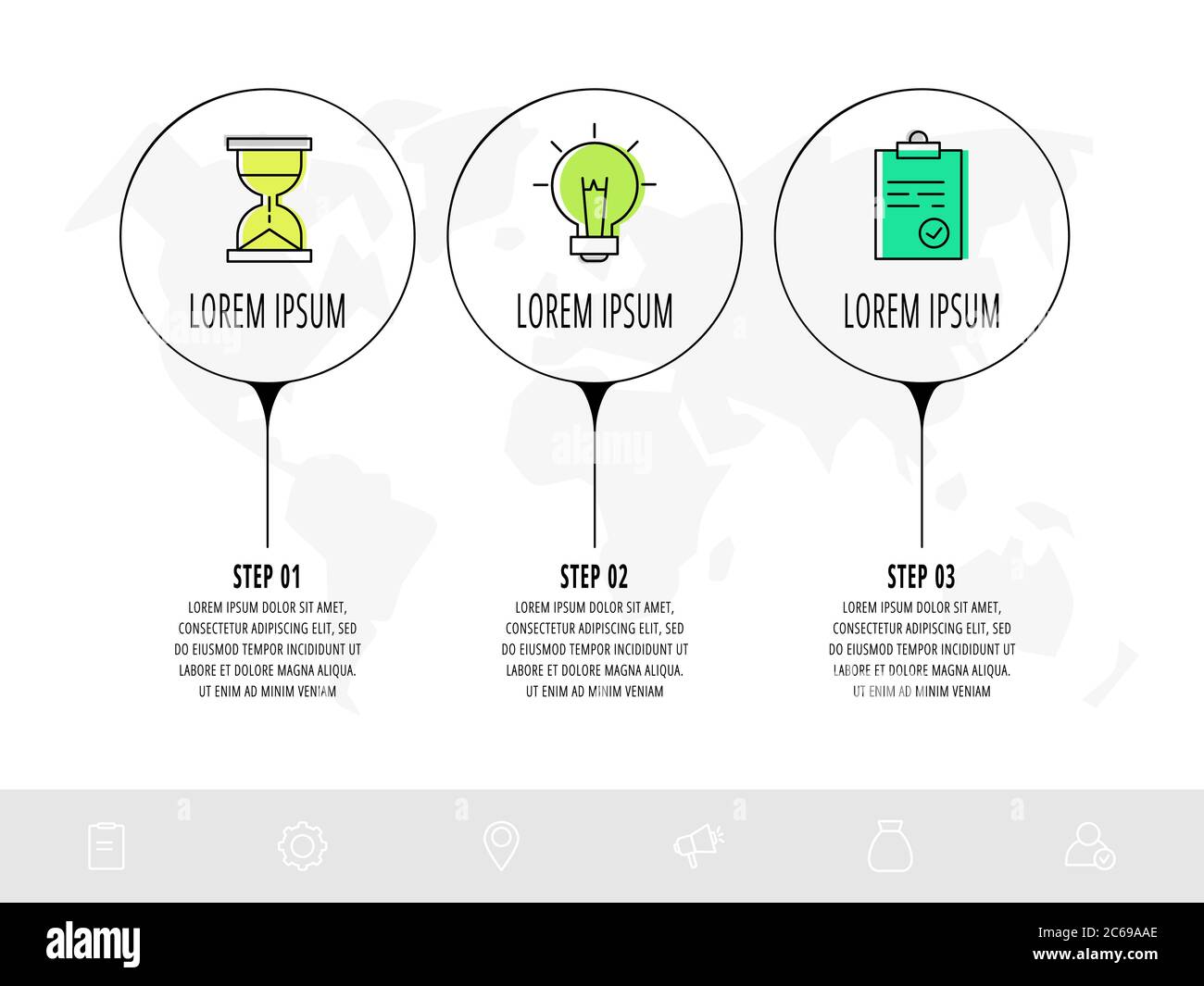 Infographic circles with three steps, arrows. Line vector template. Can be used for diagram ...