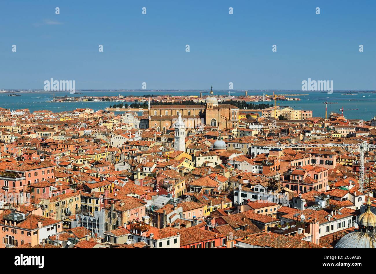 View of Venice rooftops from above, the heart of the ancient city ...