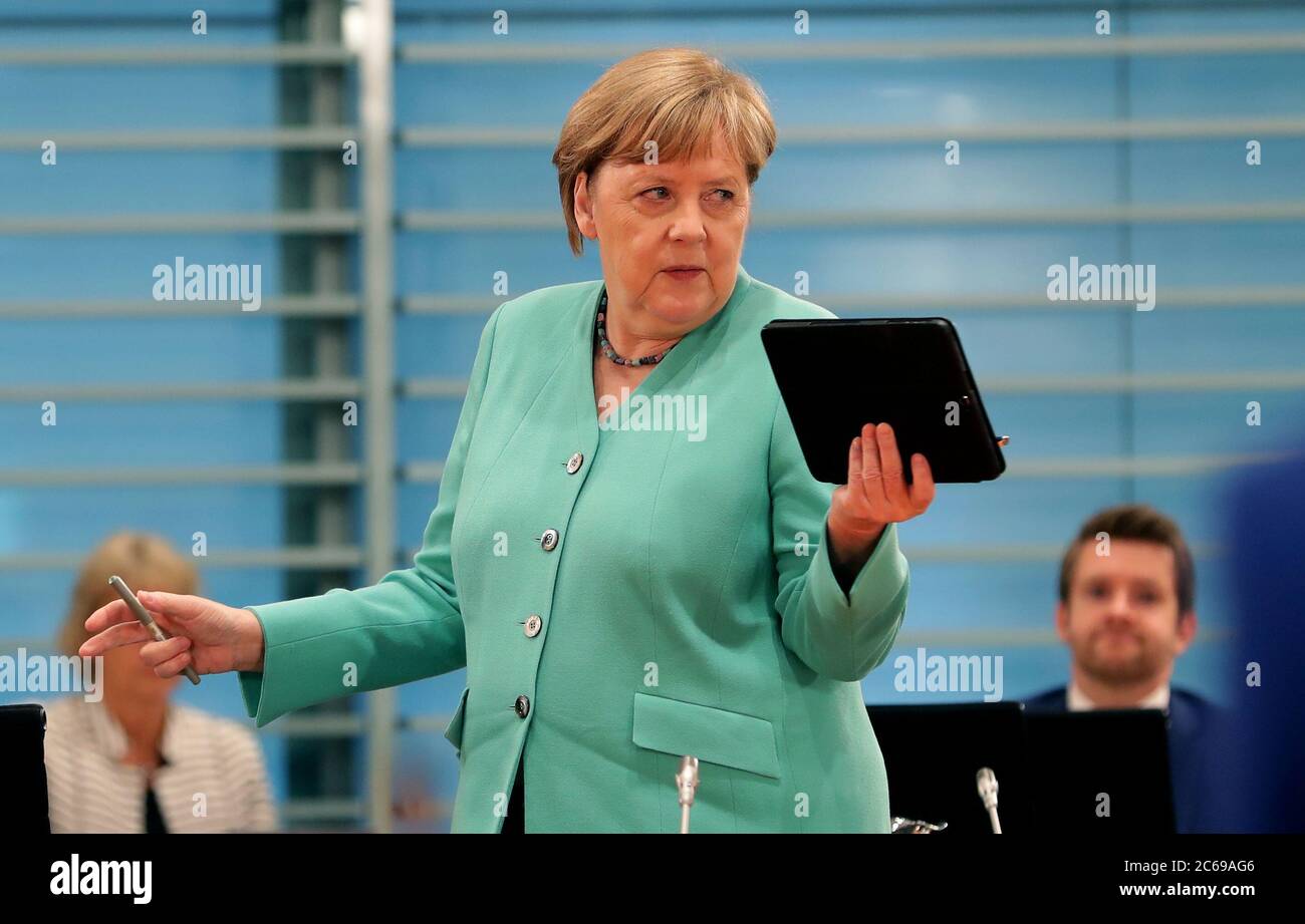 Berlin, Germany. 08th July, 2020. Chancellor Angela Merkel (CDU) comes ...