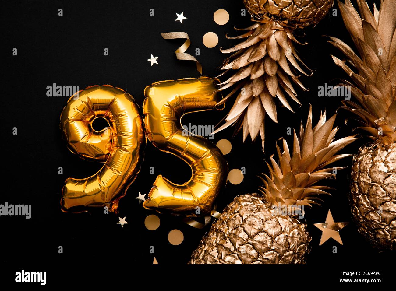 95th birthday celebration background with gold balloons and golden ...