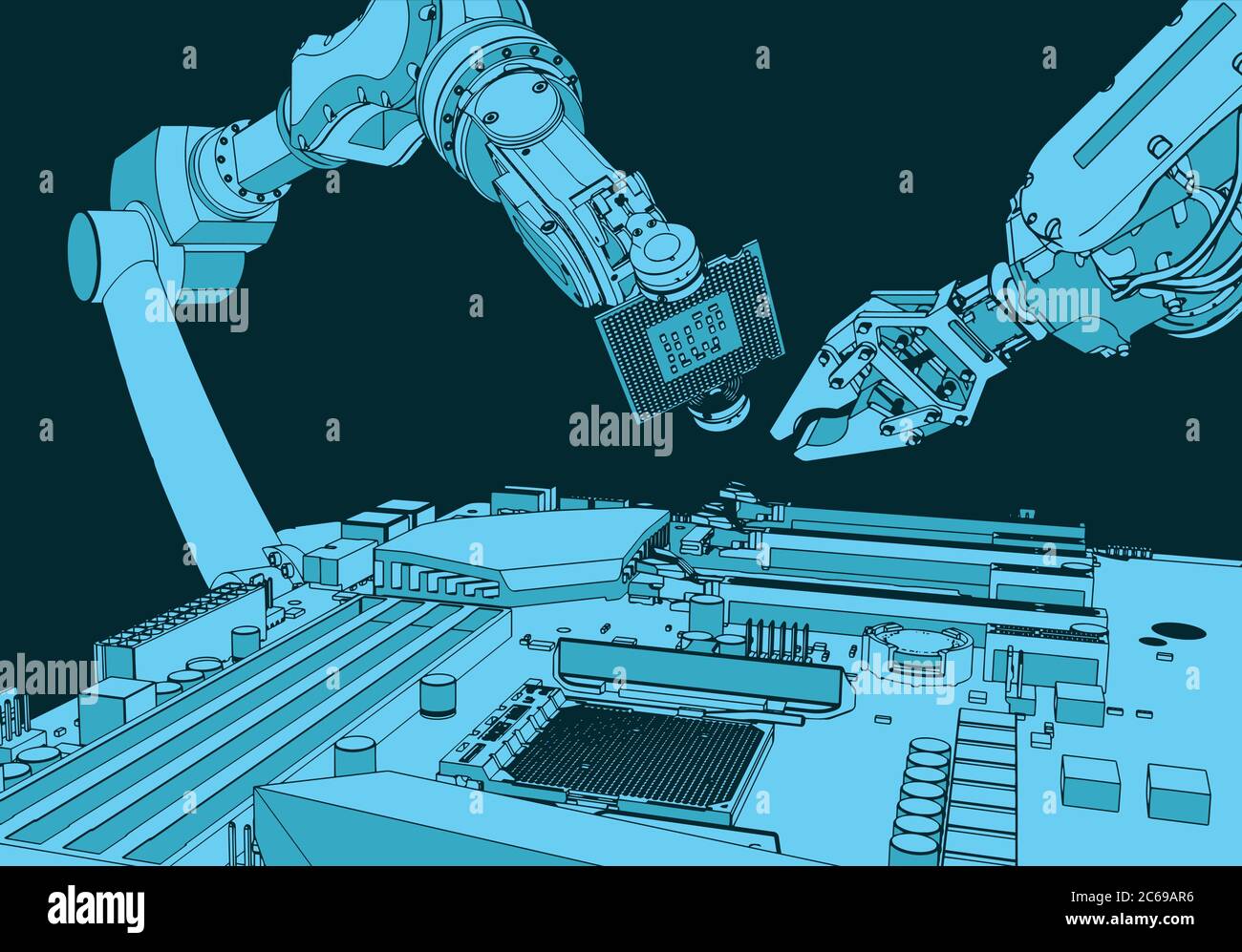 Stylized vector illustration on the topic of robotic systems of ...