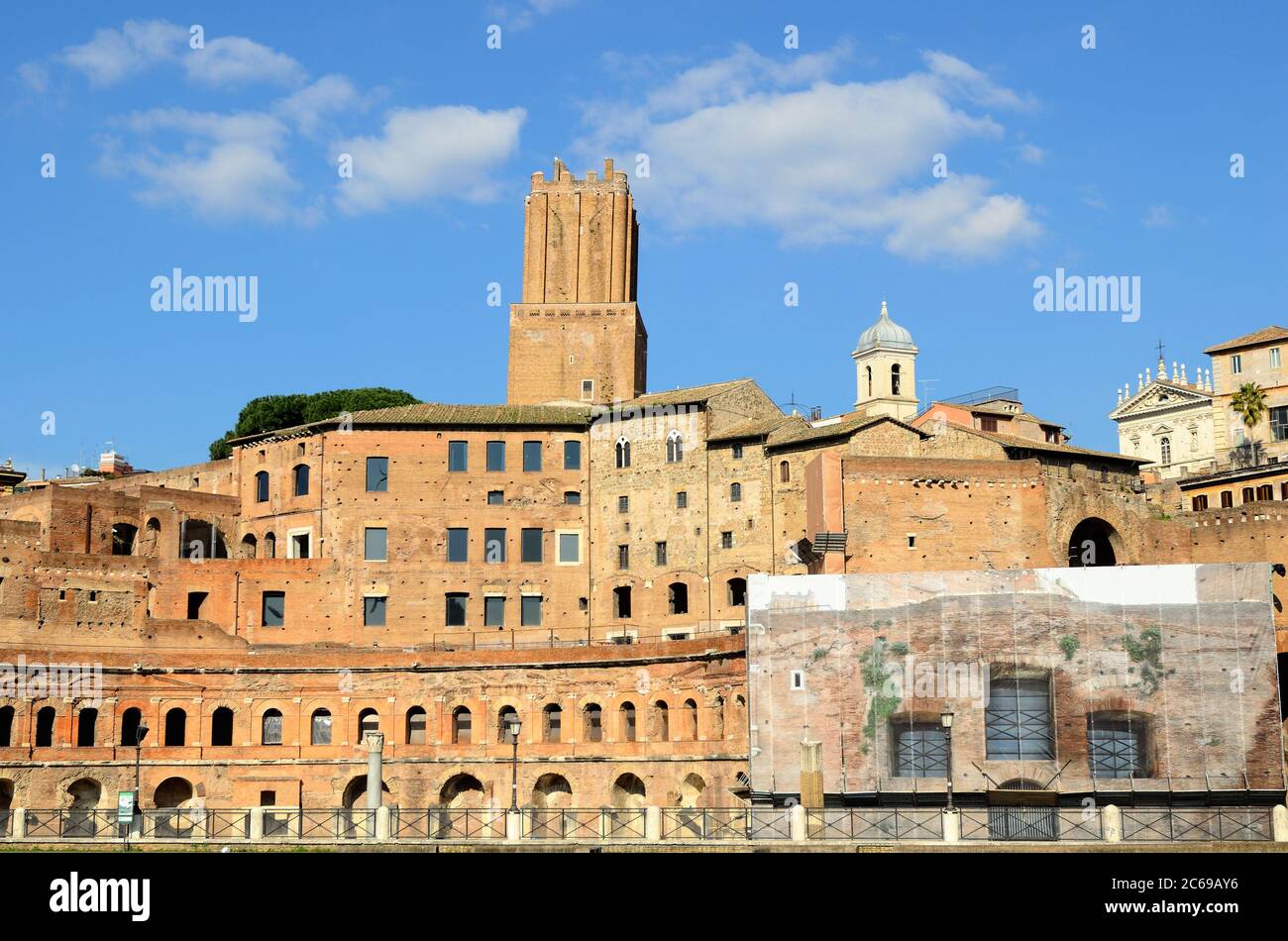 View on Trajan's market, overlooked by Torre delle Milizie, one of the ...