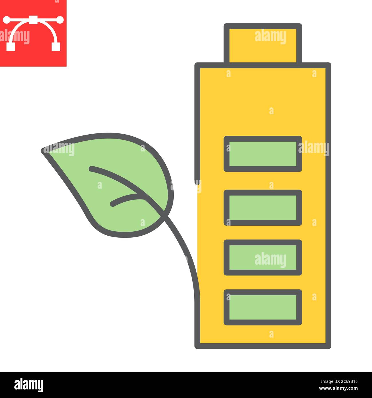 Eco battery color line icon, eco energy and ecology, battery with leaf ...