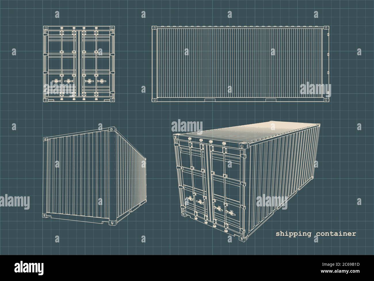 Stylized vector illustration of drawings of cargo containers Stock ...