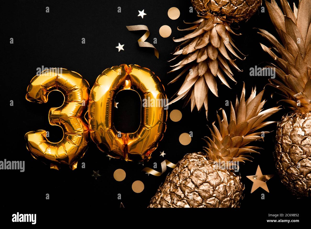 30th birthday celebration background with gold balloons and golden ...
