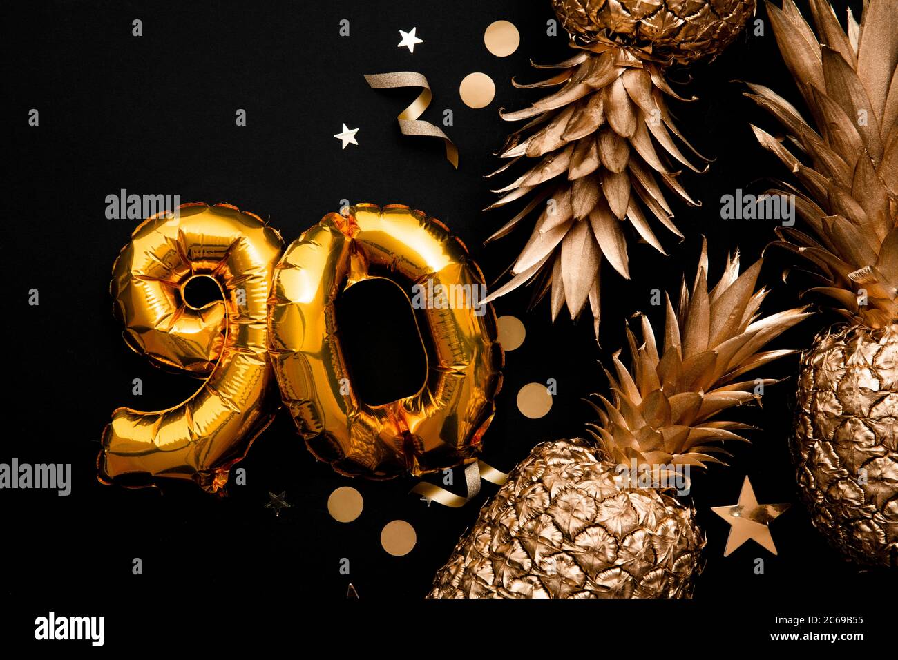 90th birthday celebration background with gold balloons and golden ...