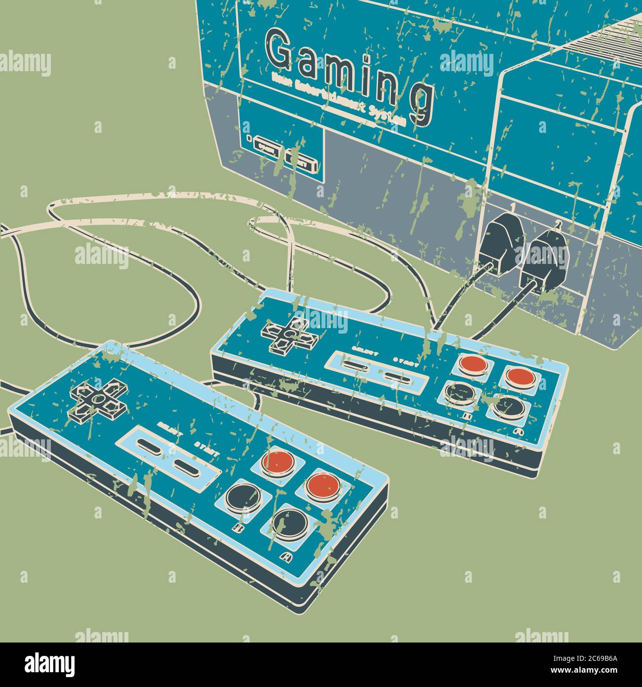 Vector illustration of a retro game console and joysticks closeup Stock ...