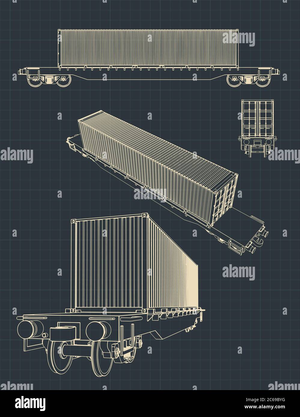 Stylized Vector illustration of a drawing wagon platform with a ...