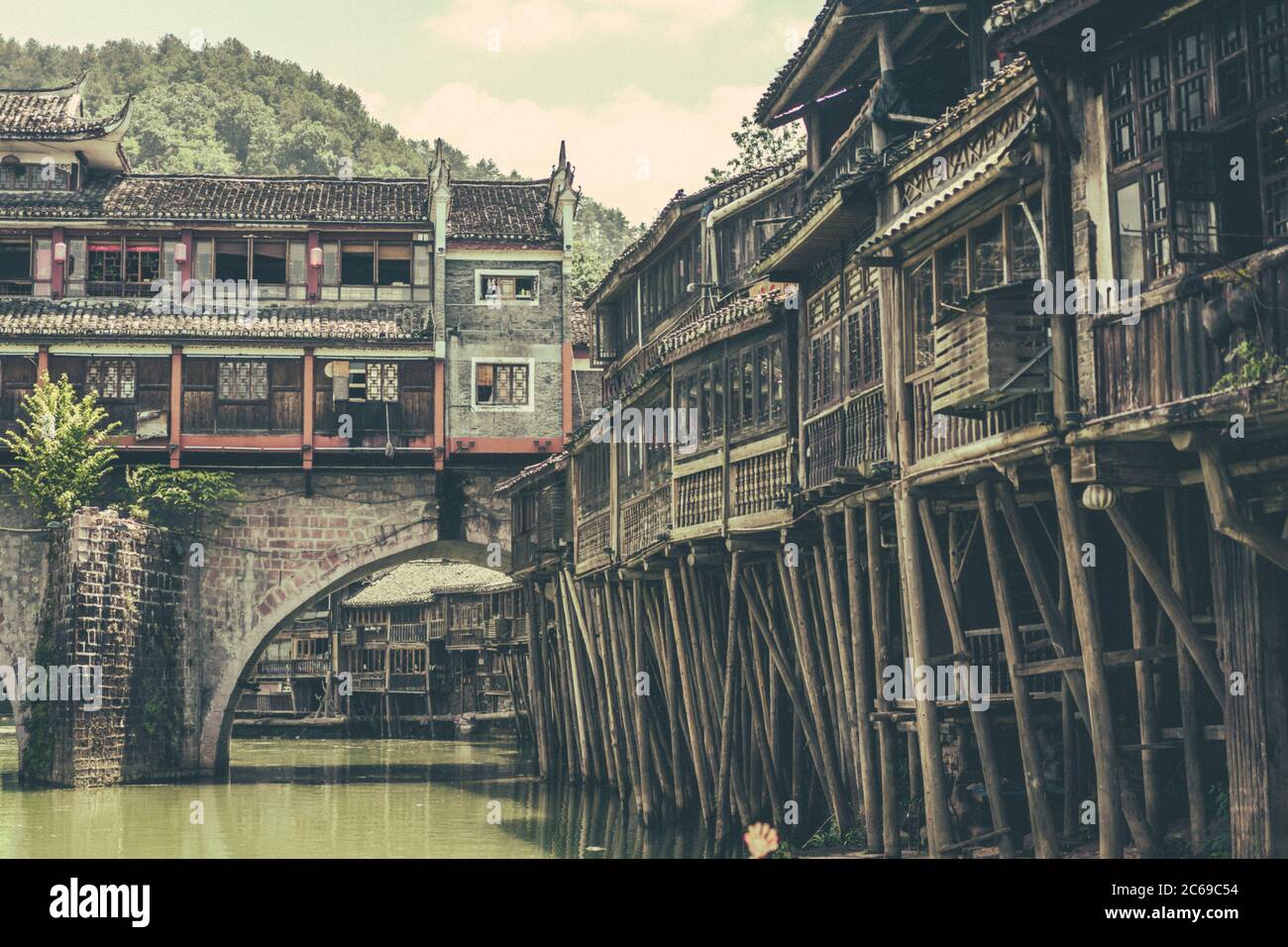 Feng Huang, China - August 2019 : Old historic stilted wooden Diaojiao ...