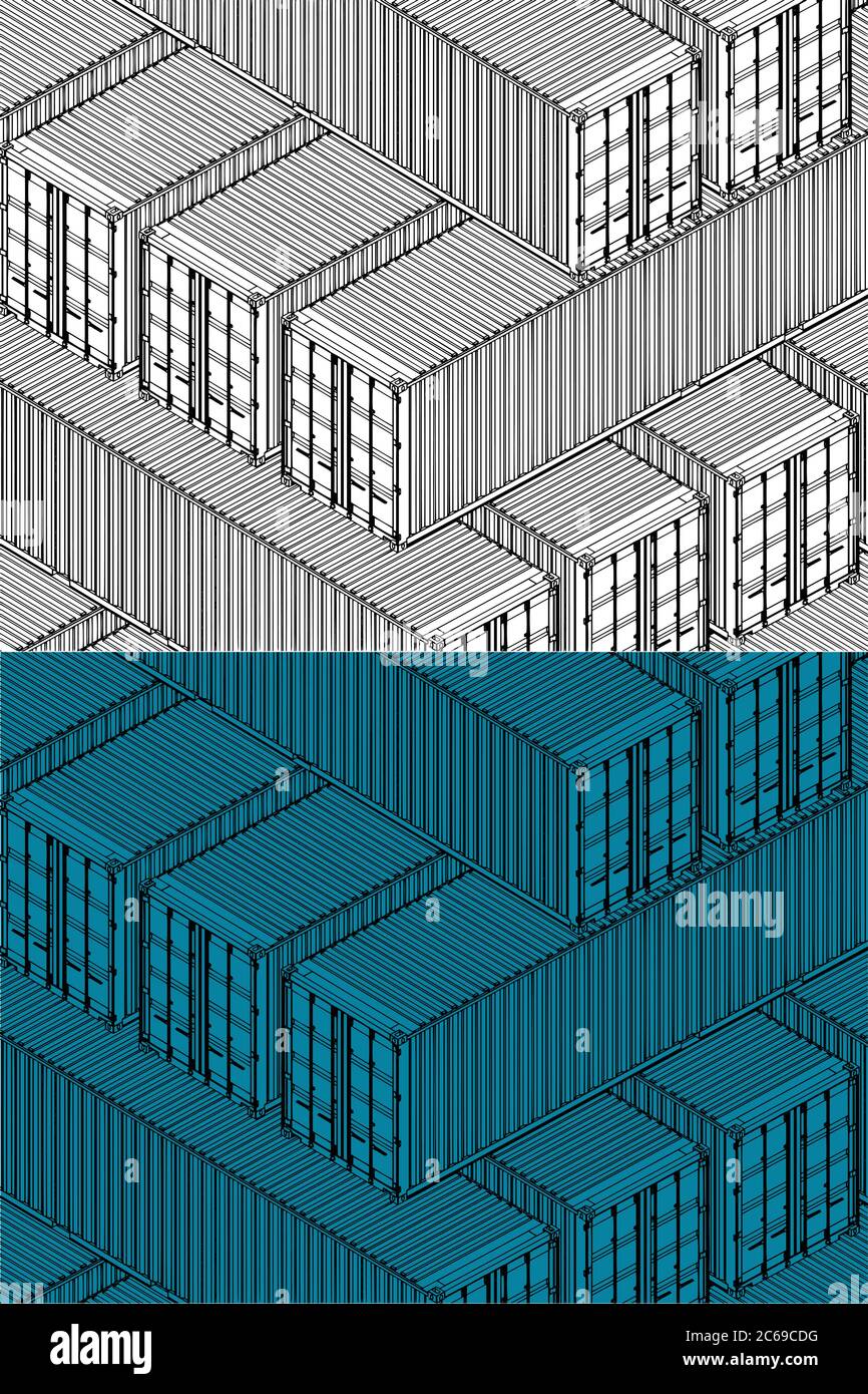 Stylized vector illustration of isometric shipping containers Stock ...