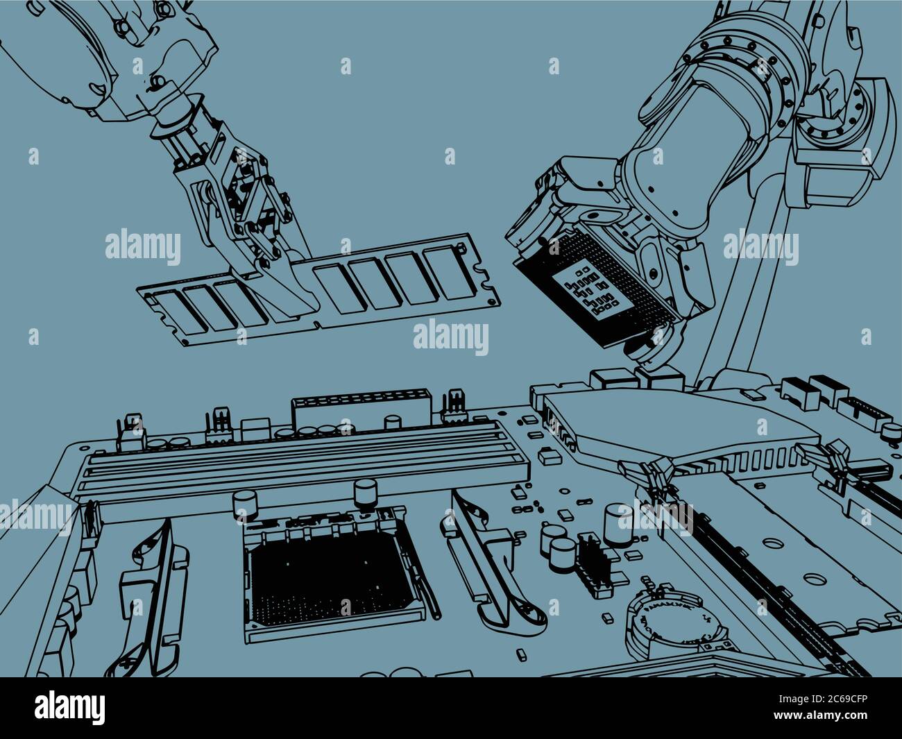 Stylized vector illustration on the topic of robotic systems of ...