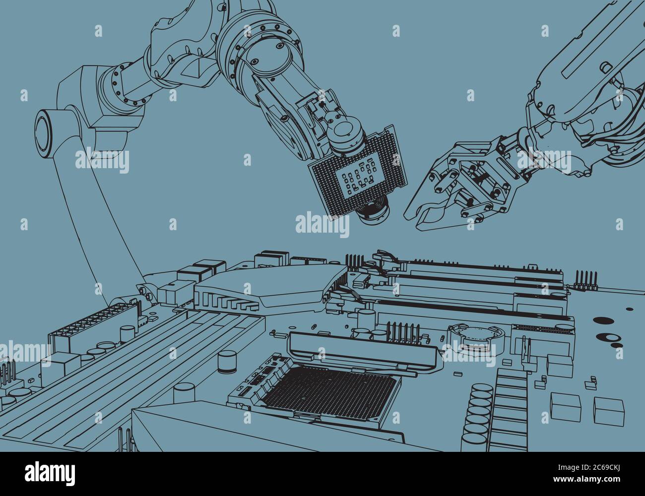 Stylized vector illustration on the topic of robotic systems of ...