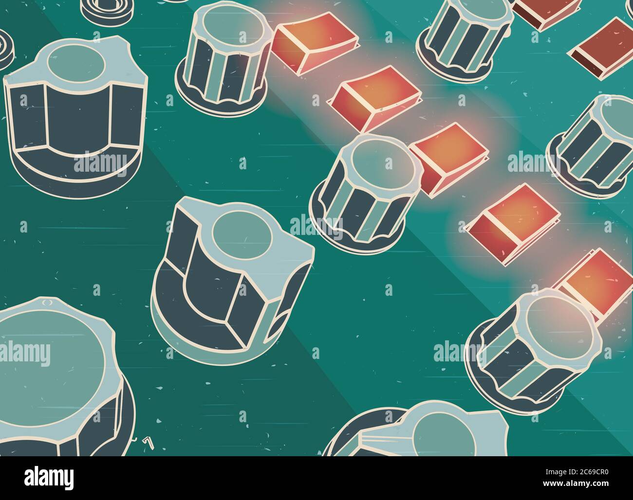 Stylized vector illustration of switches on the control panel close up ...