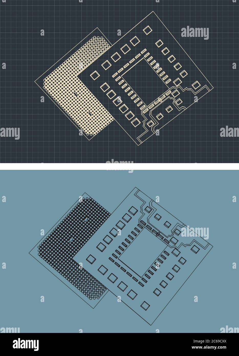 Stylized illustration of drawings of the central processor and ...