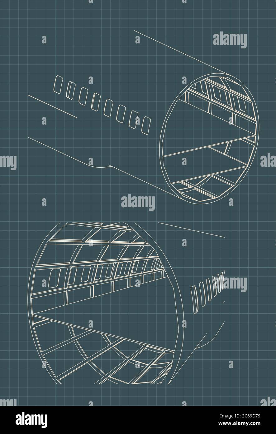 Vector illustration of drawings of an airplane fuselage section Stock ...
