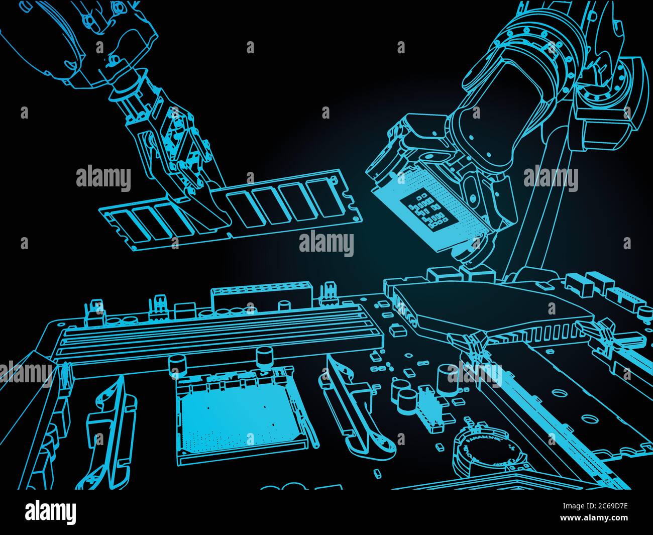 Stylized vector illustration on the topic of robotic systems of ...
