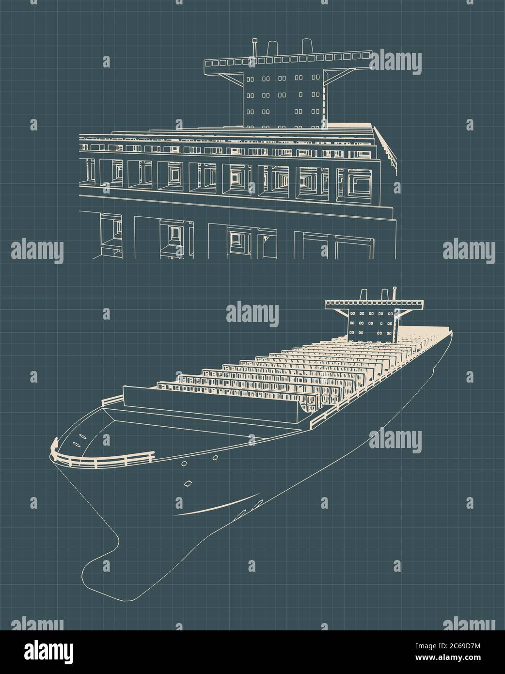 Vector illustration of drawings of a large container ship Stock Vector ...