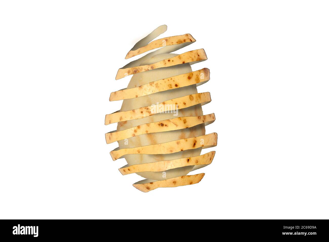 Surreal abstract composite image of how to peel a potato cut out and ...