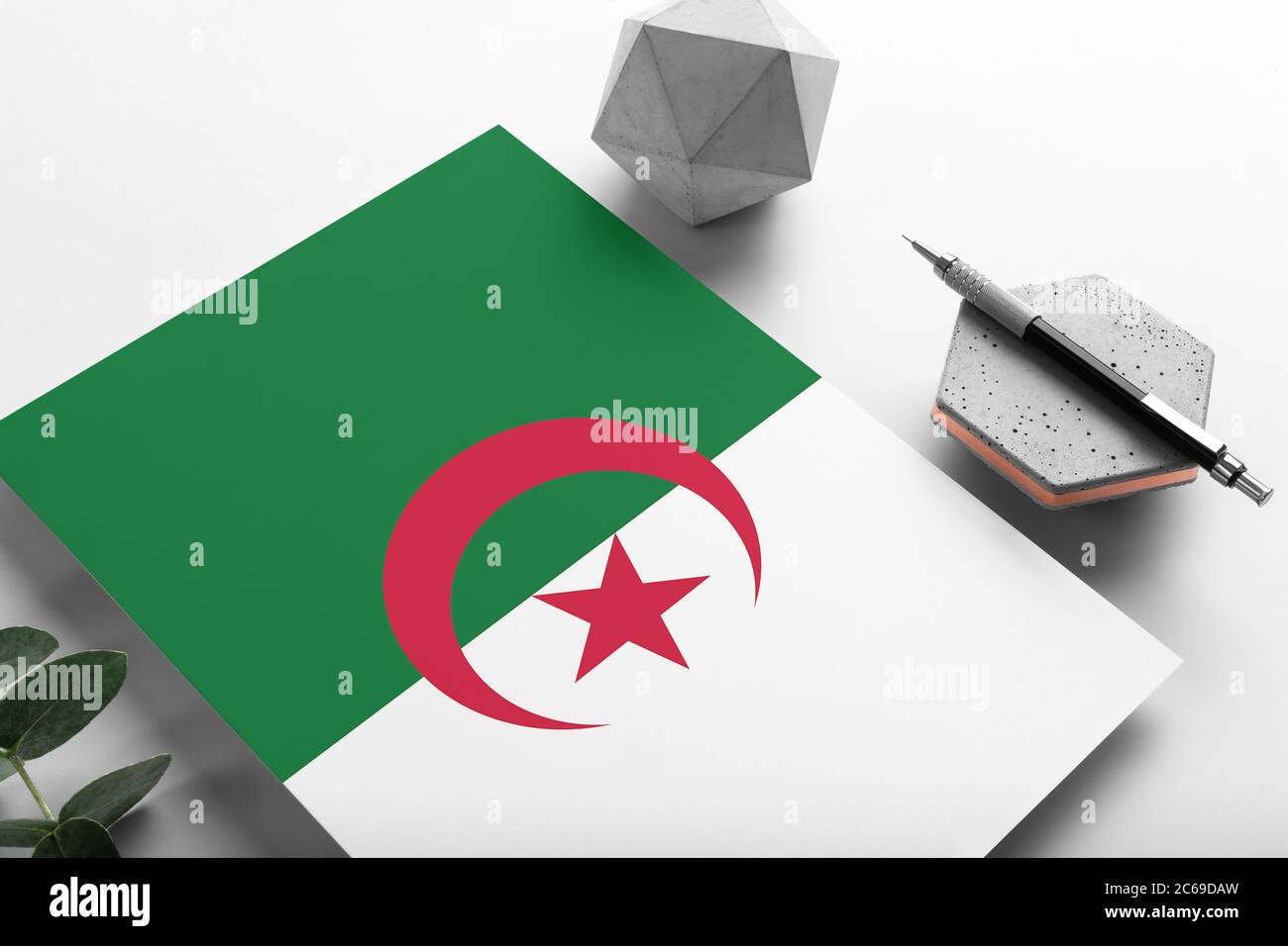 Algeria flag on minimalist paper background. National invitation letter ...