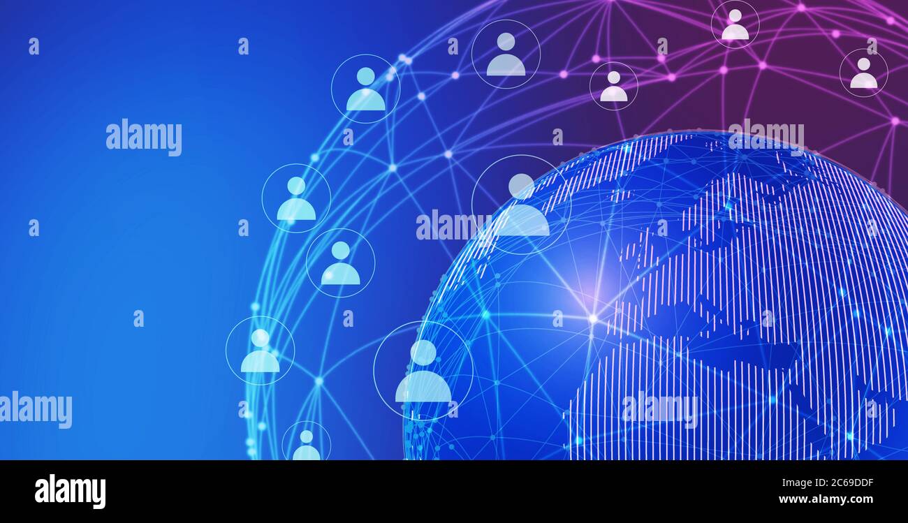 World Globe With Connected People Icons Over Blue Background, Collage ...