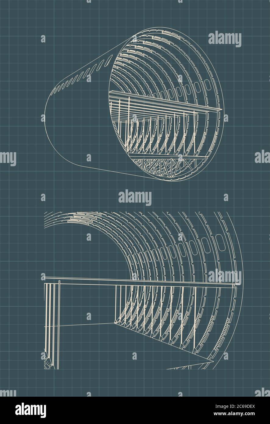 Vector illustration of drawings of an airplane fuselage section Stock ...