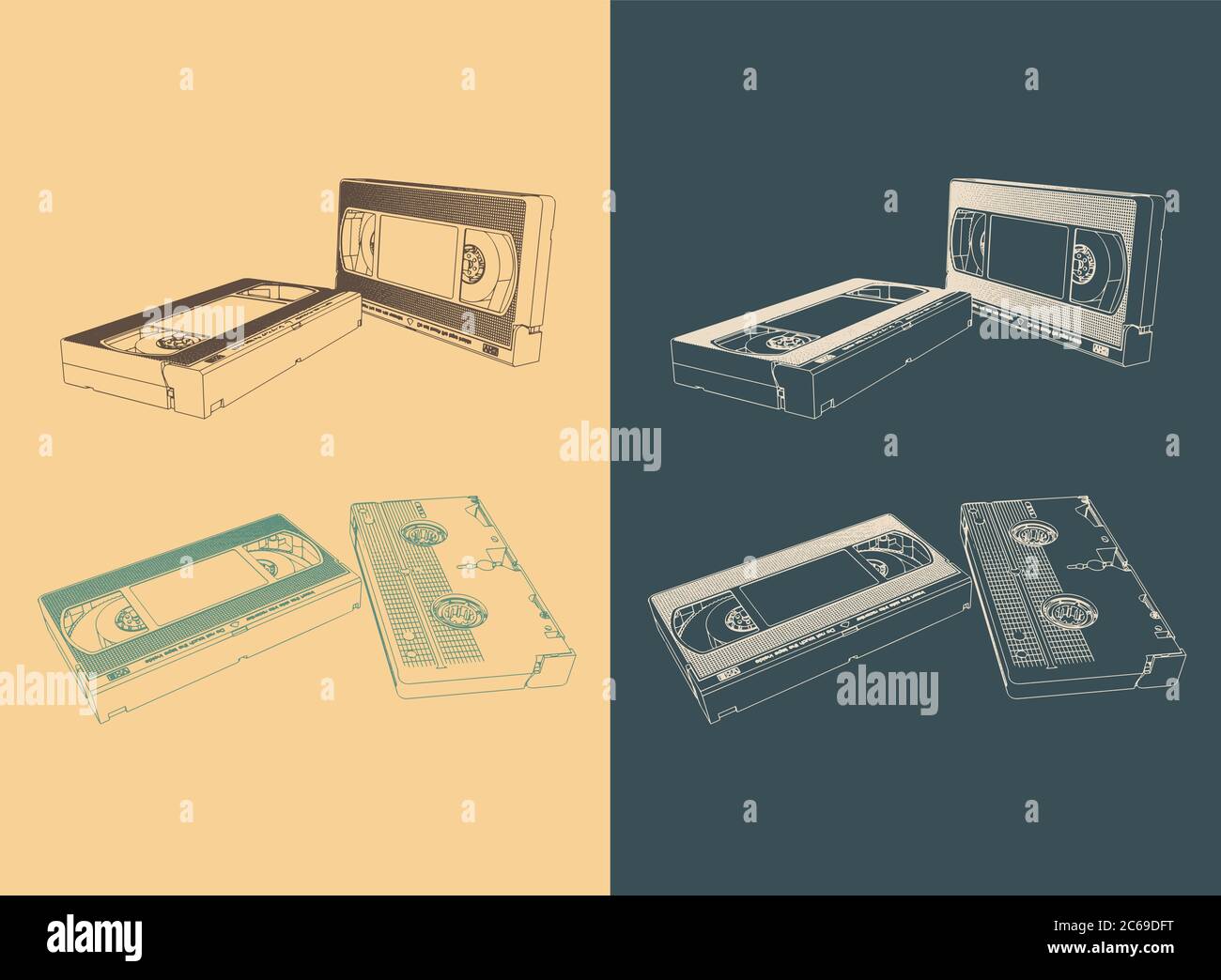 Vector illustration of retro VHS cassettes tape in different angles ...