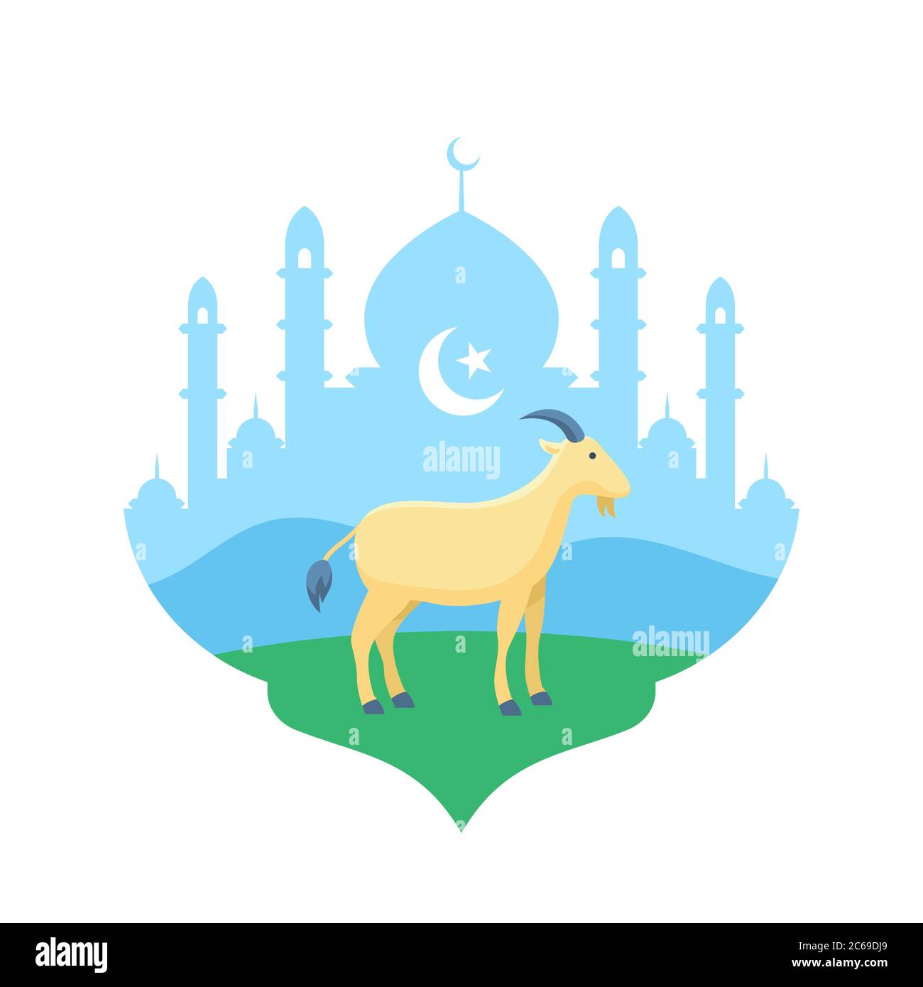 Goat at mosque courtyard vector flat illustration for Eid Al Adha the ...