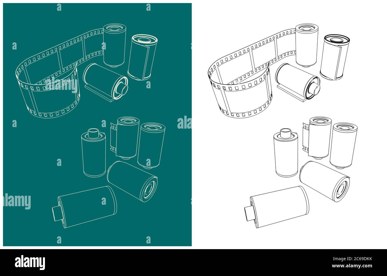Vector illustration of sets of film cassettes in different angles Stock ...