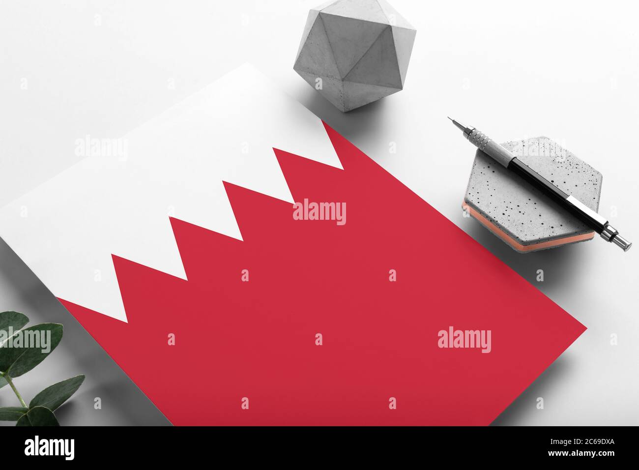 Bahrain flag on minimalist paper background. National invitation letter ...