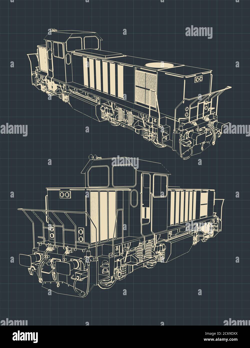Stylized vector illustration of drawings of a classic diesel locomotive ...