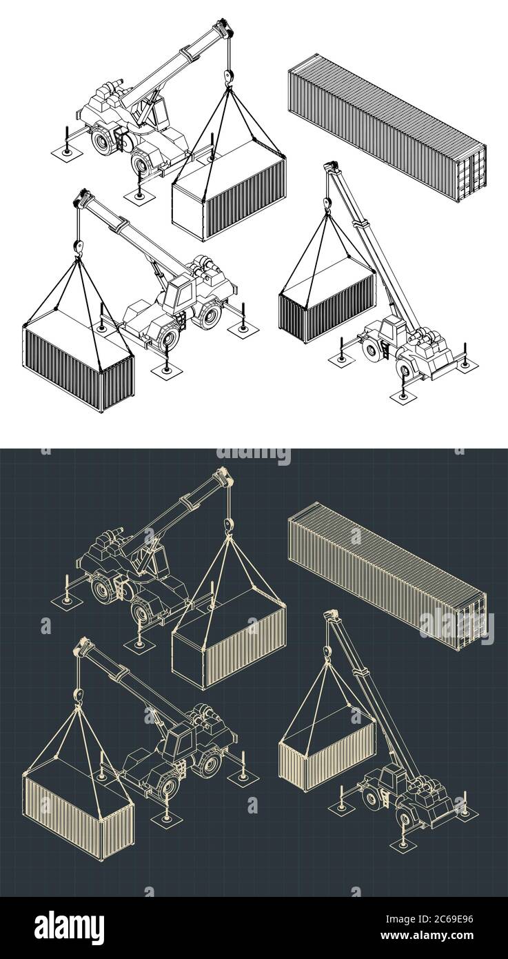 Stylized vector illustrations of heavy equipment and Logistics ...
