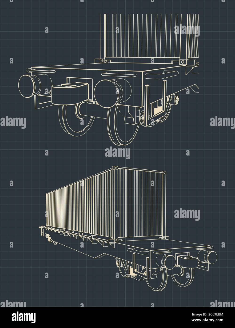 Stylized Vector illustration of a drawing wagon platform with a ...
